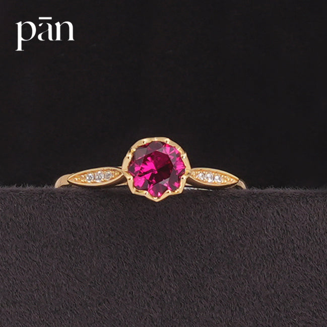 pān Petal-Set Ring — Magenta Stone in Gold-Plated Sterling Silver